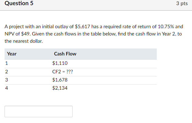 Solved A project with an initial outlay of $5,617 has a | Chegg.com