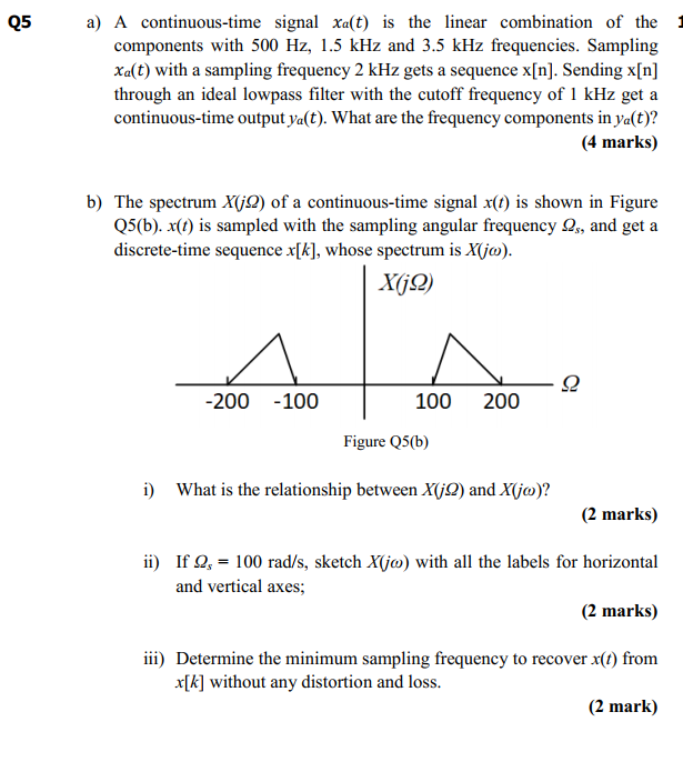 Q5 a) A continuous-time signal Xa(t) is the linear | Chegg.com