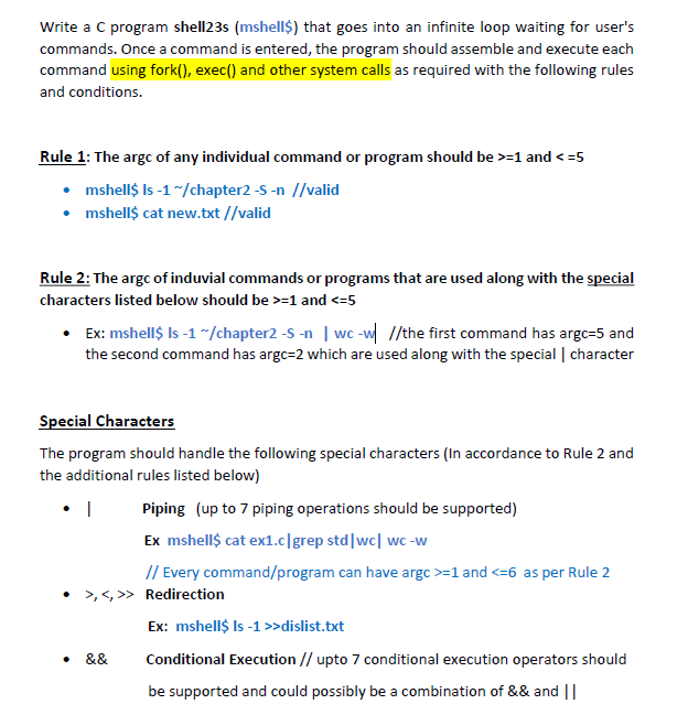 Solved Write a C program shell23s (mshell$) that goes into | Chegg.com