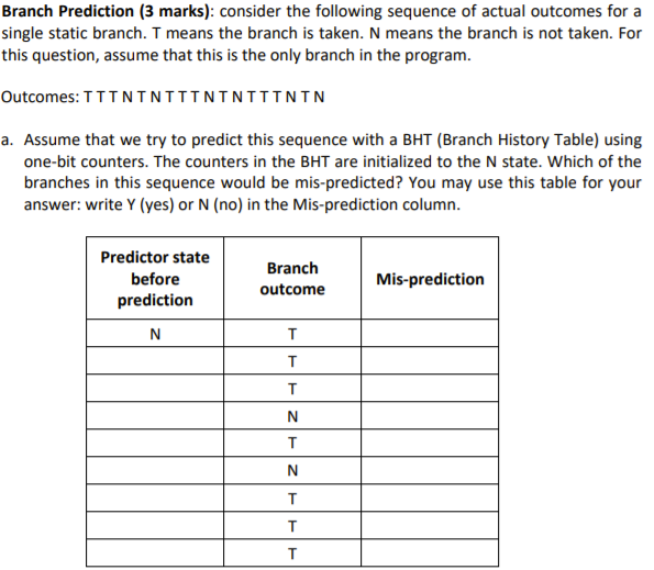 Solved Branch Prediction (3 marks): consider the following | Chegg.com