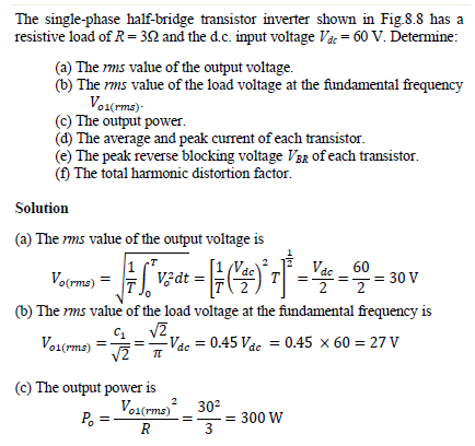 Solved The single-phase half-bridge transistor inverter | Chegg.com