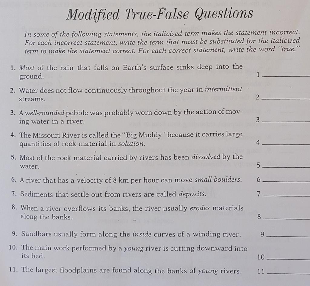Solved Modified True-False Questions In some of the | Chegg.com