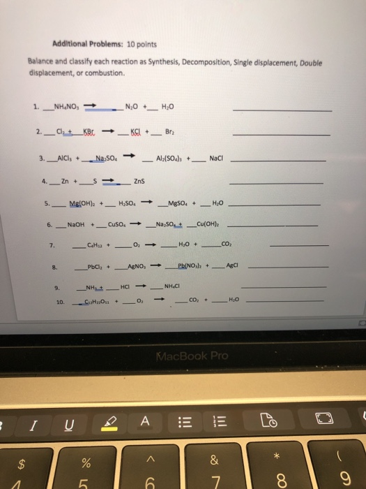 Types Of Chemical Reactions Classify Each Of These Reactions As ...