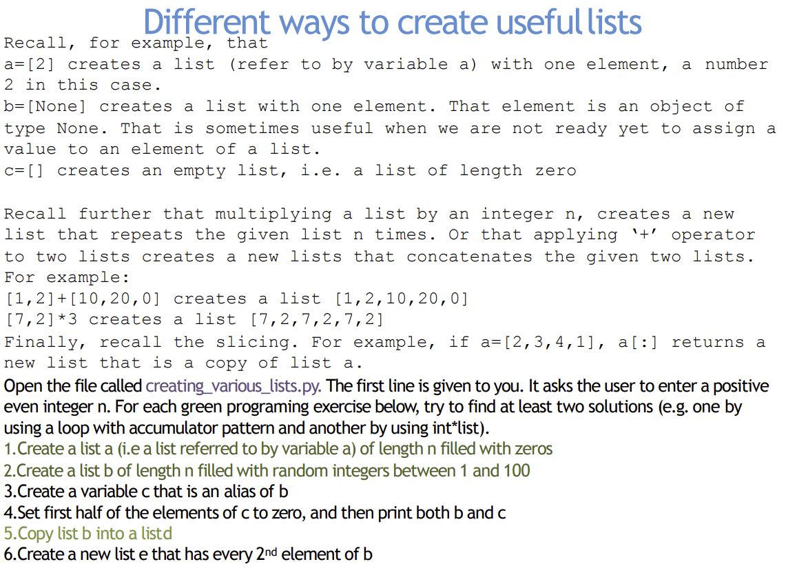 Solved creating_various_lists.py n=int(input("Enter a | Chegg.com