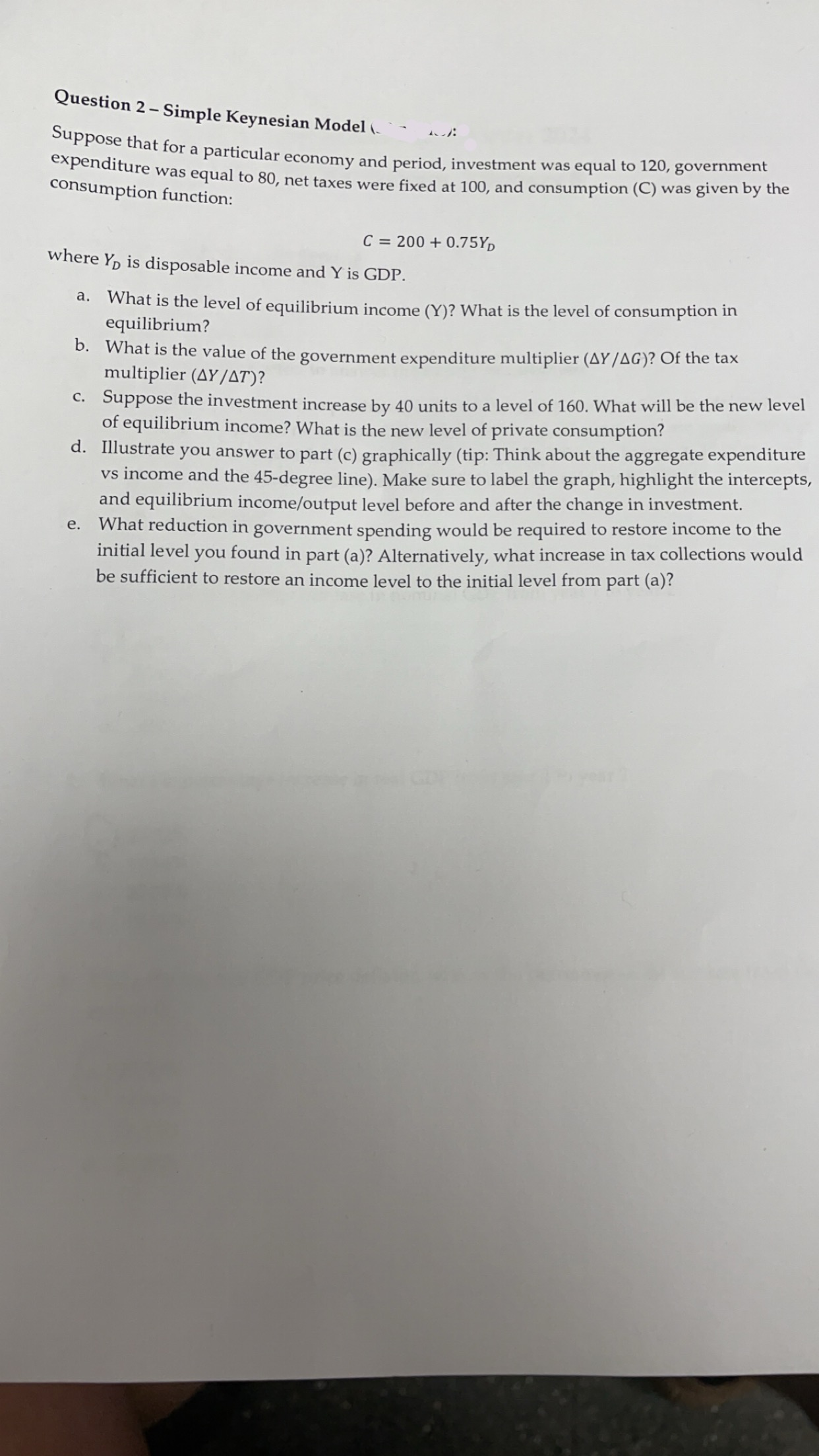 Solved Section 2Question 2 - ﻿Simple Keynesian ModelSuppose | Chegg.com