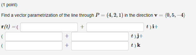 Solved (1 point) Find a vector parametrization of the line | Chegg.com
