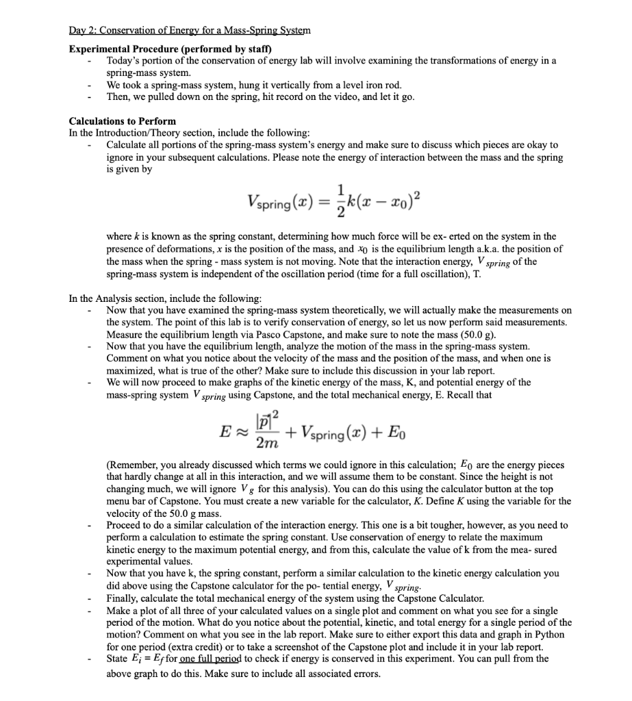 Lab 3: Conservation of Energy (Full Lab Report) Day | Chegg.com