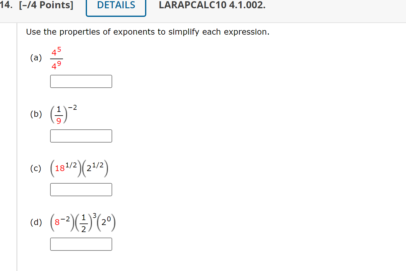 Solved Use the properties of exponents to simplify each | Chegg.com