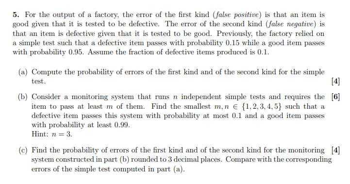 Solved 5. For the output of a factory, the error of the | Chegg.com