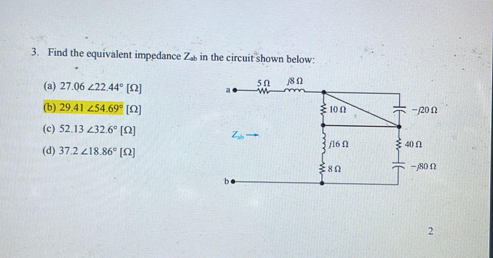Solved 3. Find the equivalent impedance Zab in the circuit | Chegg.com