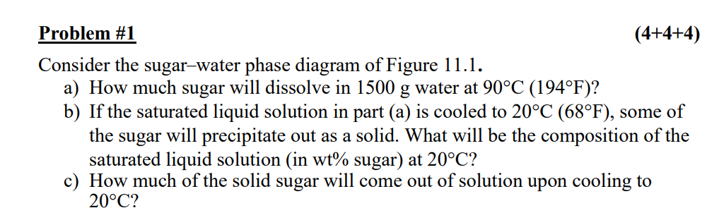 Solved Problem \#1 (4+4+4) Consider the sugar-water phase | Chegg.com