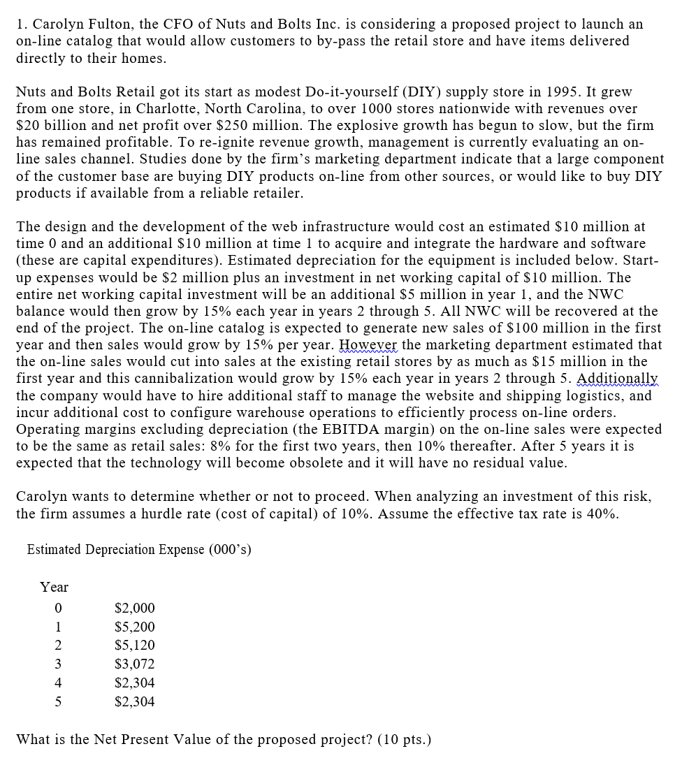 Solved 1. Carolyn Fulton, the CFO of Nuts and Bolts Inc. is | Chegg.com
