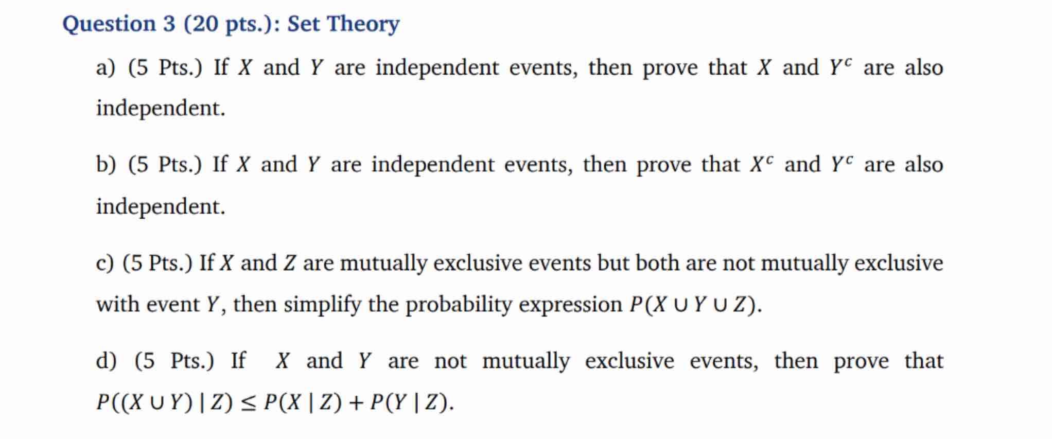 Solved Question 3 (20 pts.): Set Theoryax ﻿and Y ﻿are | Chegg.com