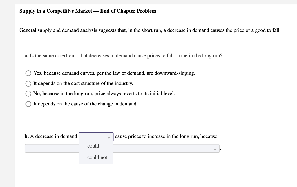 Solved Supply in a Competitive Market — End of Chapter | Chegg.com