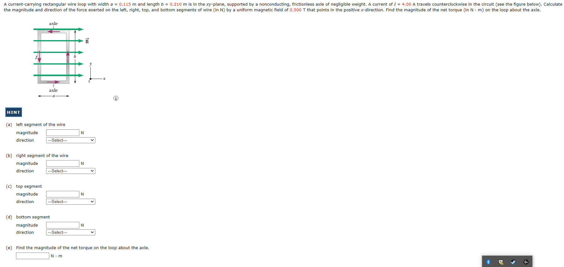 Solved A current-carrying rectangular wire loop with width a | Chegg.com