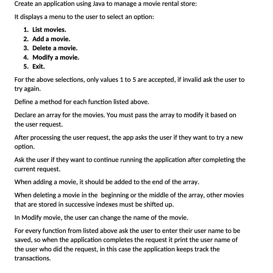 Solved Create An Application Using Java To Manage A Movie 