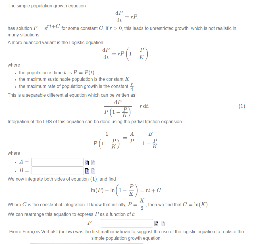 Solved The simple population growth equation dtdP=rP has | Chegg.com