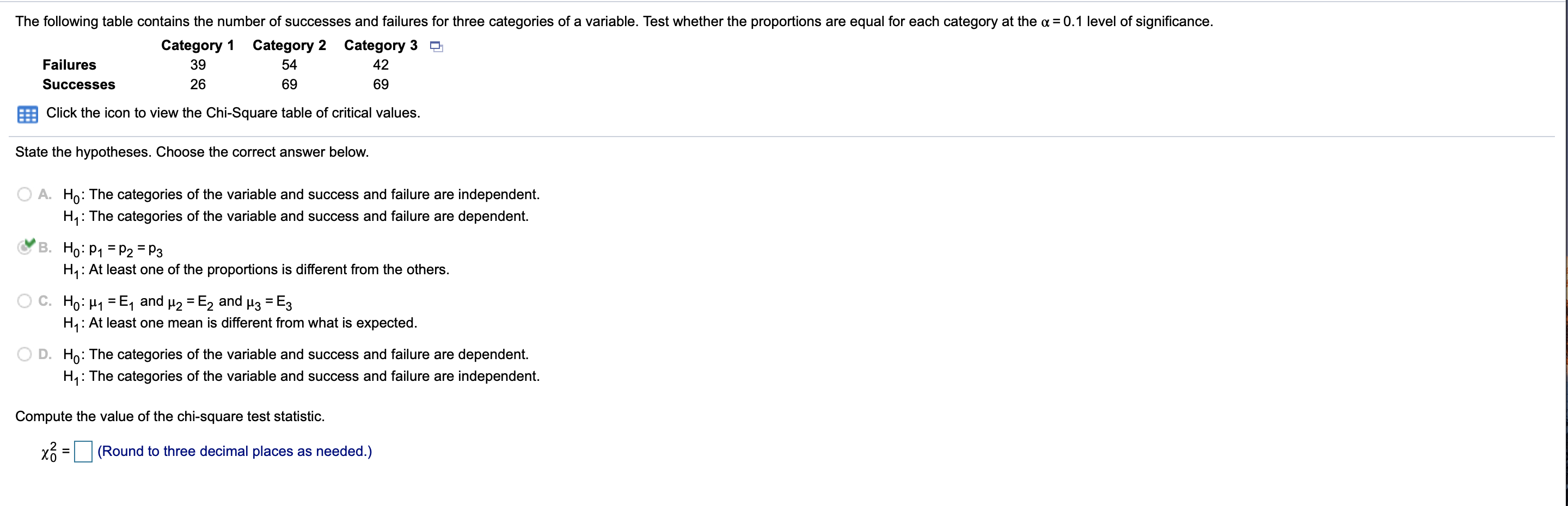 Solved The following table contains the number of successes | Chegg.com