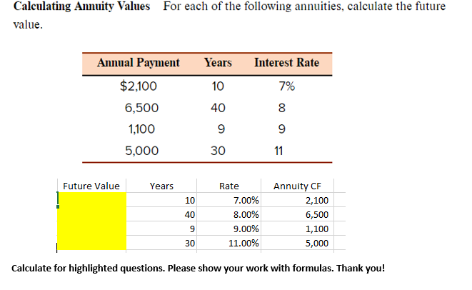 Solved Calculating Annuity Values For each of the following | Chegg.com