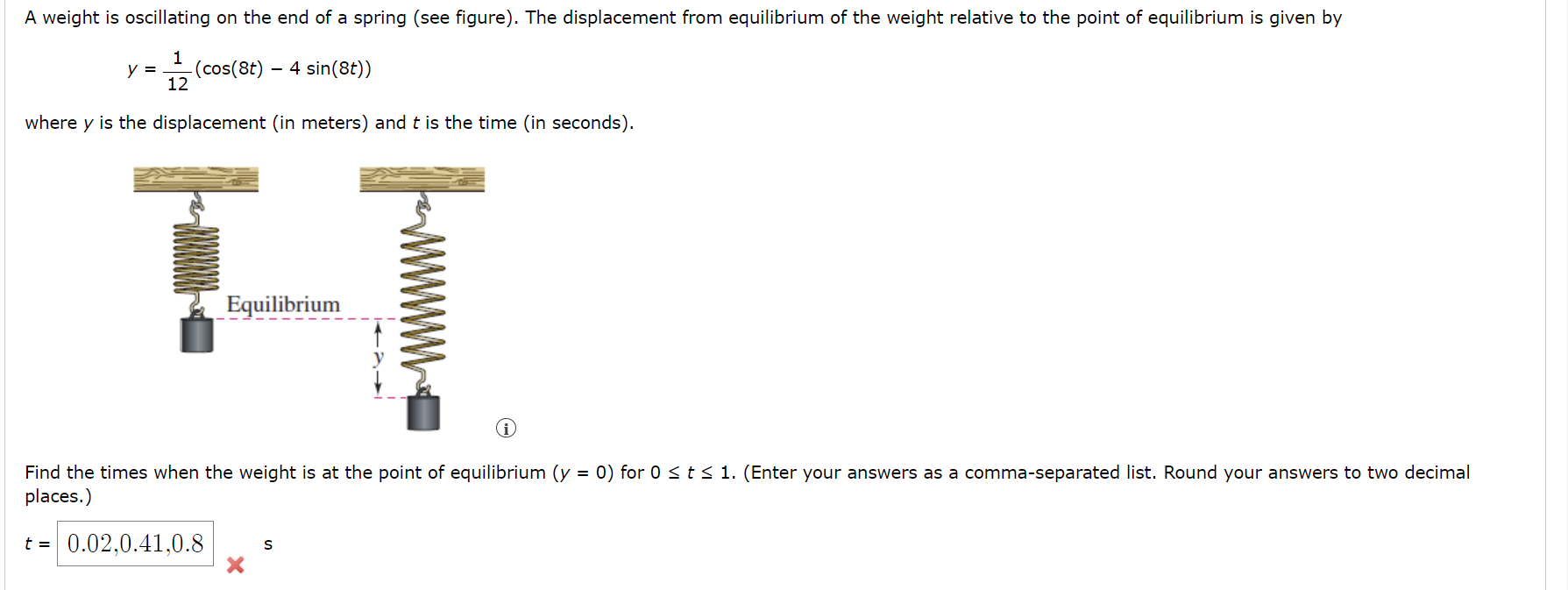 Solved A weight is oscillating on the end of a spring (see | Chegg.com