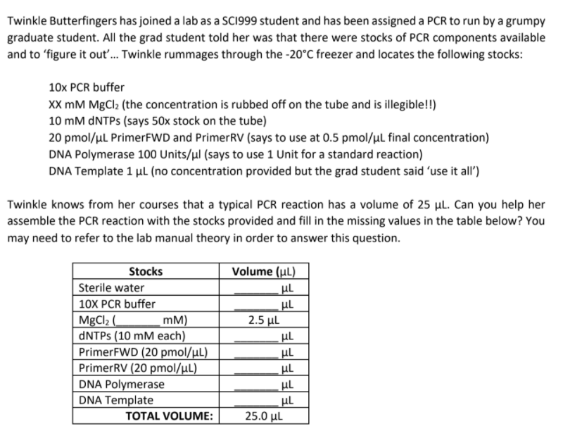 Solved Twinkle Butterfingers has joined a lab as a SC1999 | Chegg.com