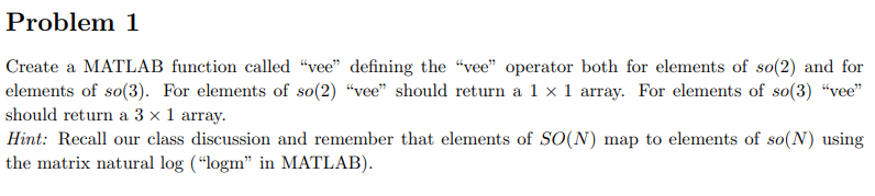 Problem 1 Create a MATLAB function called “vee” | Chegg.com