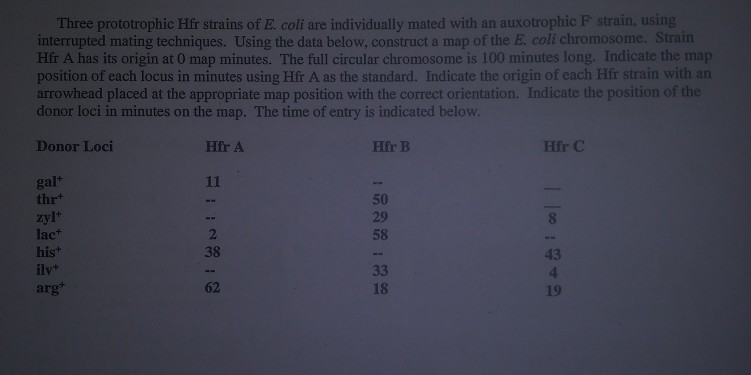Solved Three prototrophic Hfr strains of E. coli are | Chegg.com