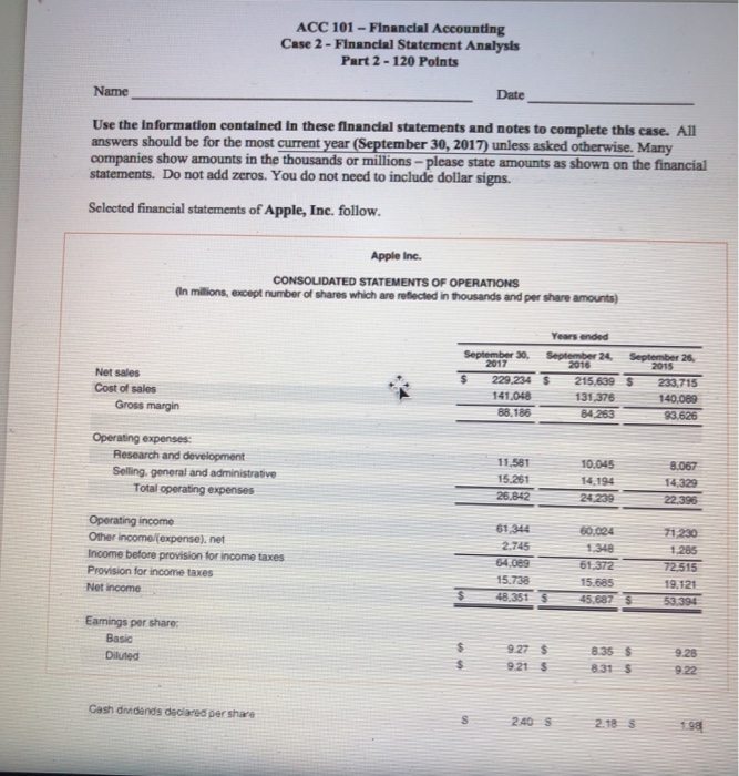 ACC 101- Financial Accounting Case 2 - Financial | Chegg.com