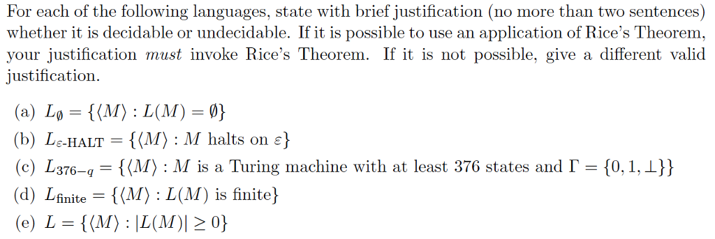 Solved For each of the following languages, state with brief | Chegg.com
