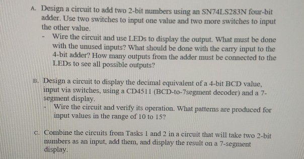 A. Design a circuit to add two 2-bit numbers using an | Chegg.com
