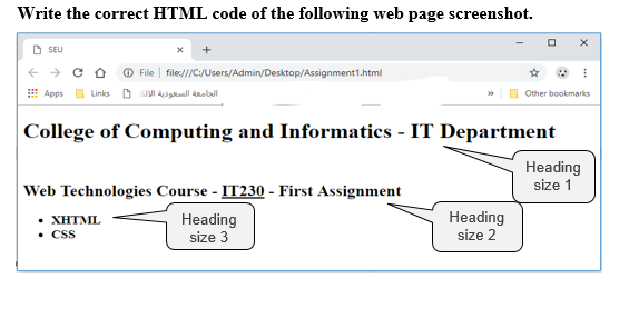 Solved Write the correct HTML code of the following web page | Chegg.com