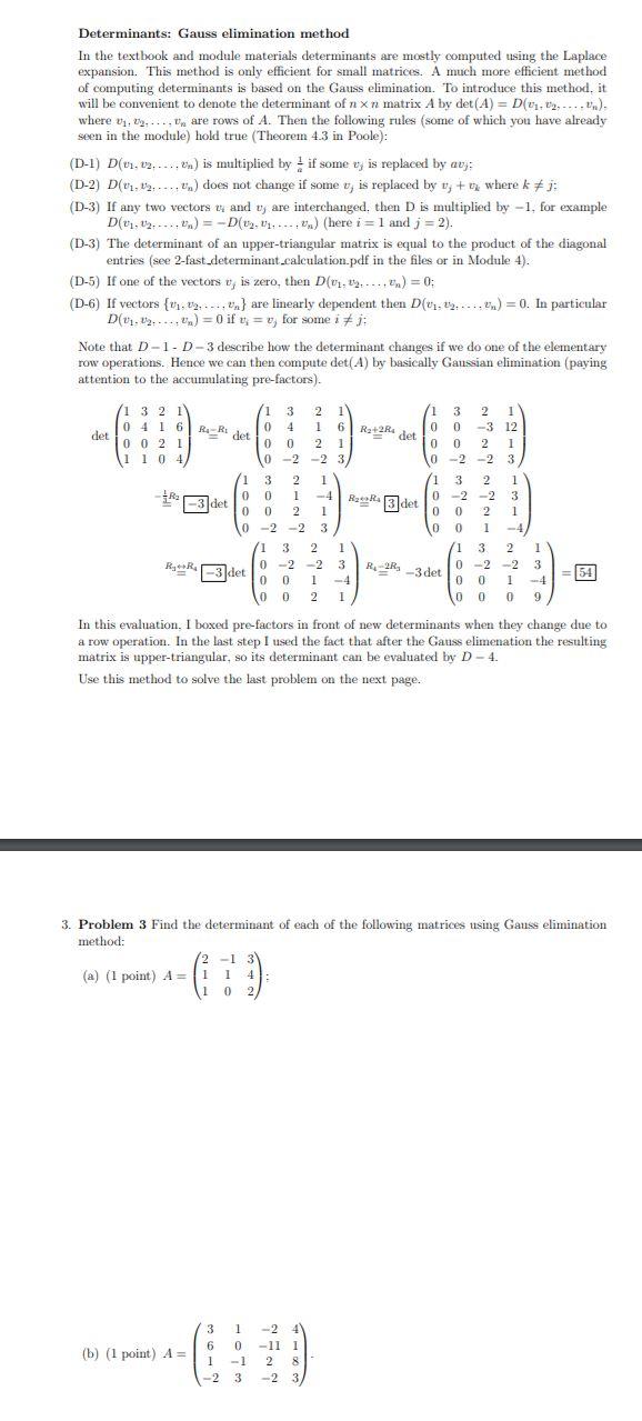 Solved Determinants: Gauss elimination method In the | Chegg.com