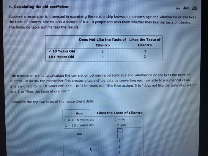 Solved 4. Calculating the phi-coefficient Aa Aa suppose a | Chegg.com