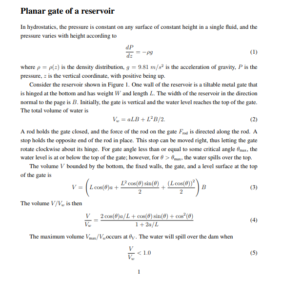 Planar Gate Reservoir Hydrostatics Pressure Constant Surface Constant ...