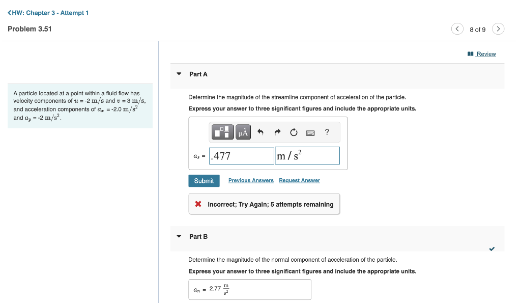 Solved A particle located at a point within a fluid flow has | Chegg.com
