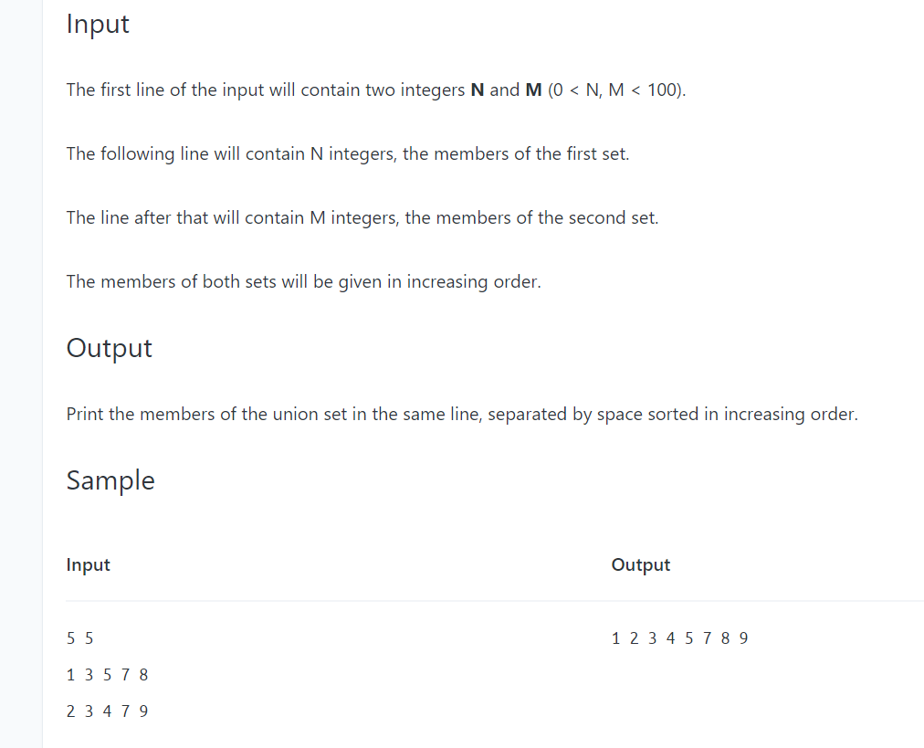 Solved Given two sets of integers, print the set containing | Chegg.com