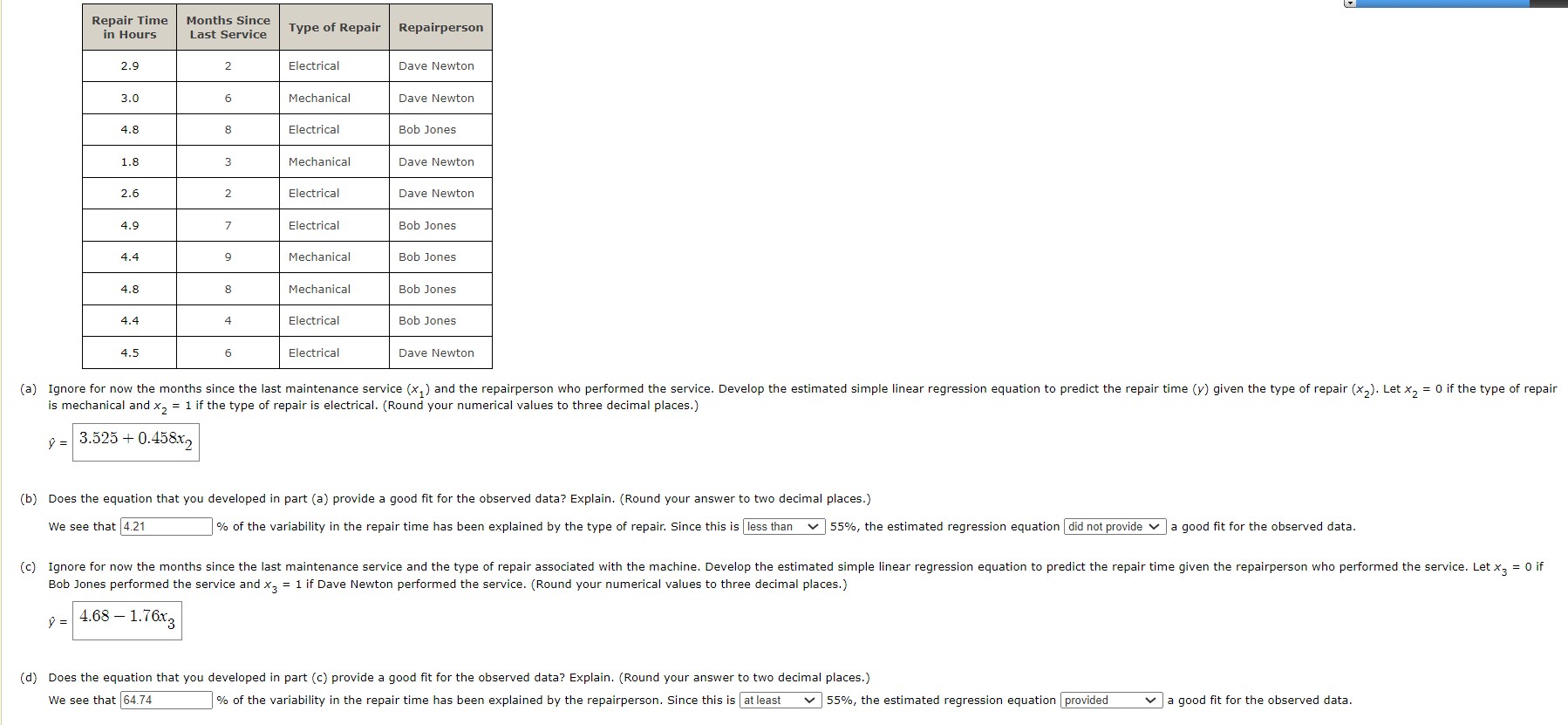 Solved is mechanical and x2=1 if the type of repair is | Chegg.com