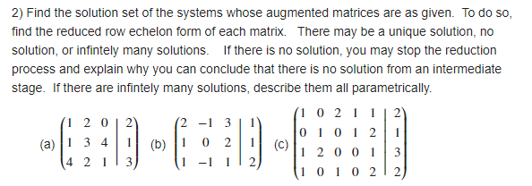 Solved 2) Find the solution set of the systems whose | Chegg.com