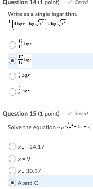Solved Question 9 (1 point) The function y = log4x – 3 is | Chegg.com