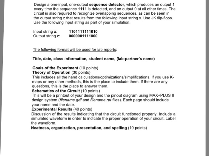 Solved Design A One Input One Output Sequence Detector 
