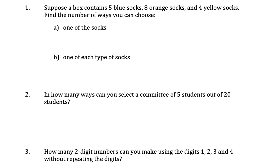 Solved 1. Suppose a box contains 5 blue socks, 8 orange | Chegg.com