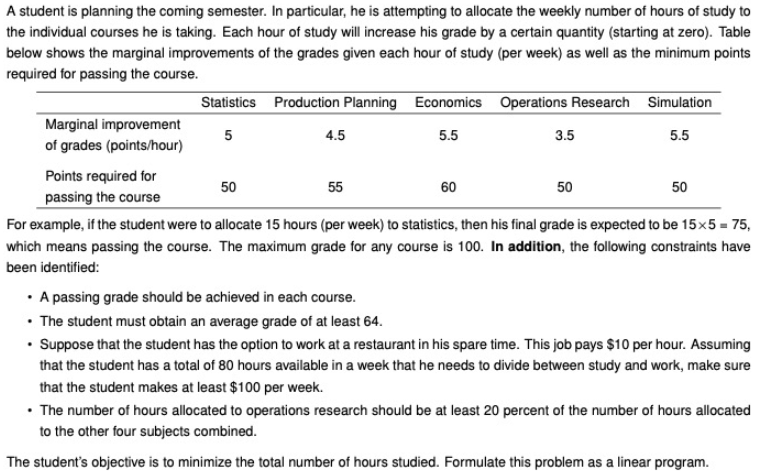 Solved A student is planning the coming semester. In | Chegg.com