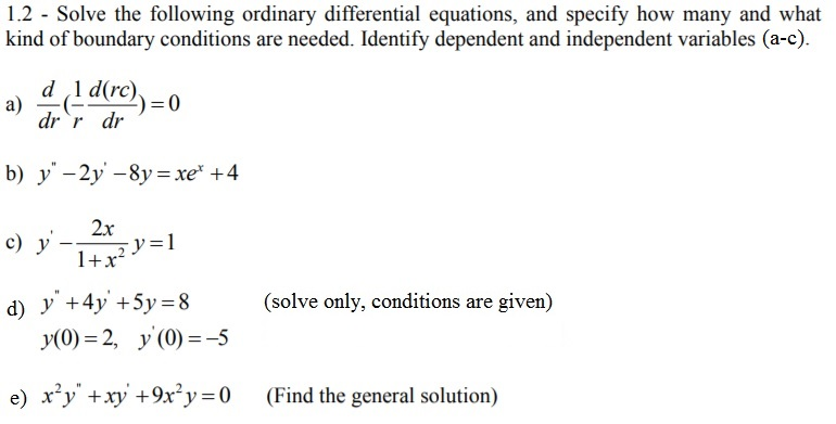 Solved 1.2 Solve the following ordinary differential | Chegg.com