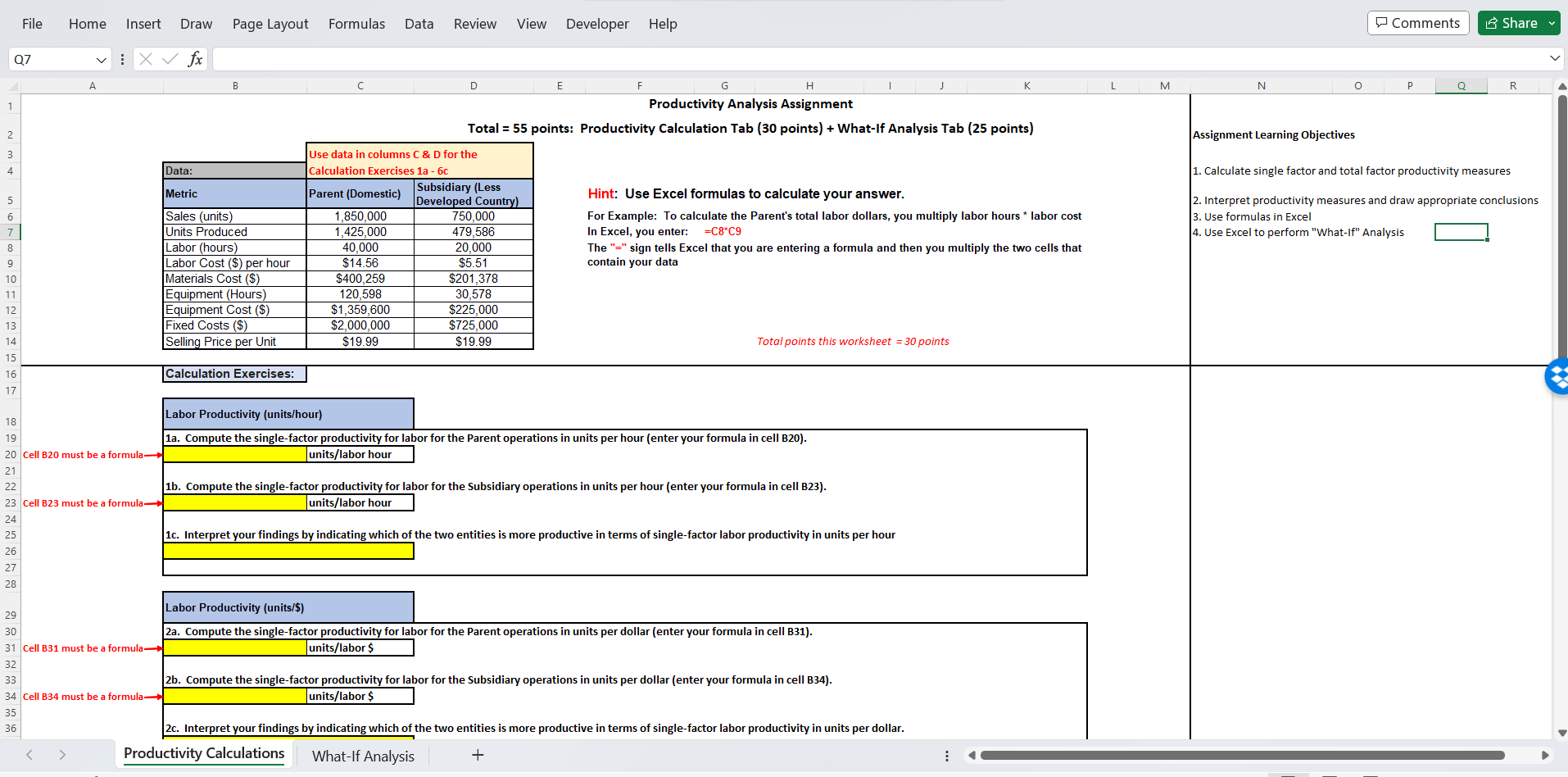 Productivity Analysis Assignment Total =55 points: | Chegg.com