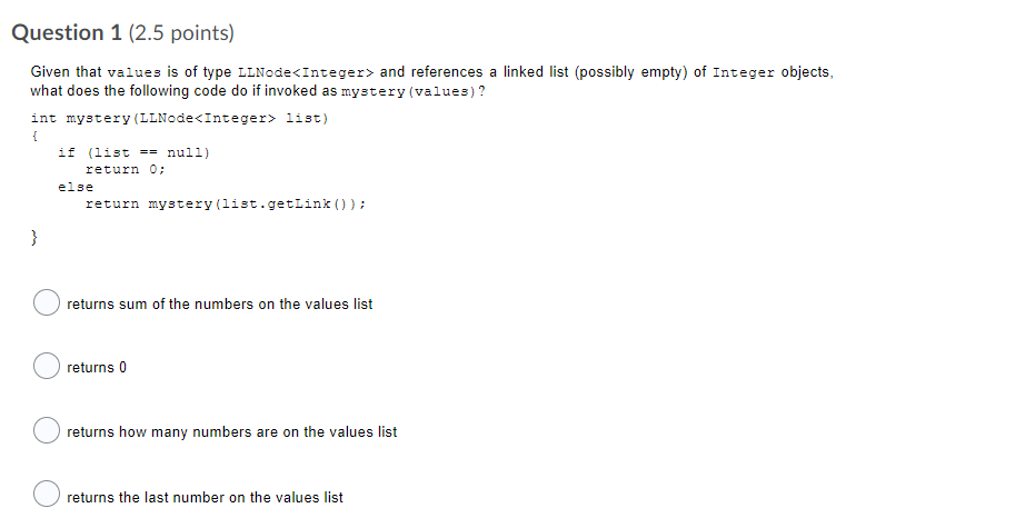 Solved Question 1 (2.5 points) Given that values is of type | Chegg.com