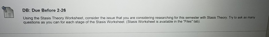 DB: Due Before 2-26 Using the Stasis Theory | Chegg.com