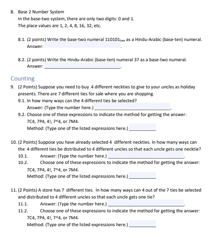Solved 8. Base 2 Number System In the base-two system, there | Chegg.com