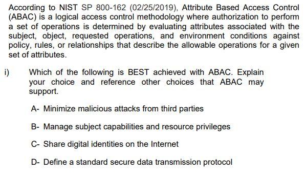Solved According to NIST SP 800-162 (02/25/2019), Attribute | Chegg.com