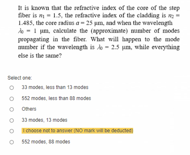 Solved It is known that the refractive index of the core of | Chegg.com