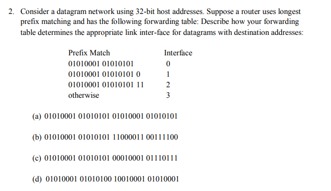 Solved 2. Consider a datagram network using 32-bit host | Chegg.com